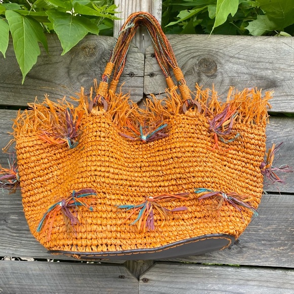 Bags | Orange Straw Handbag | Poshmark